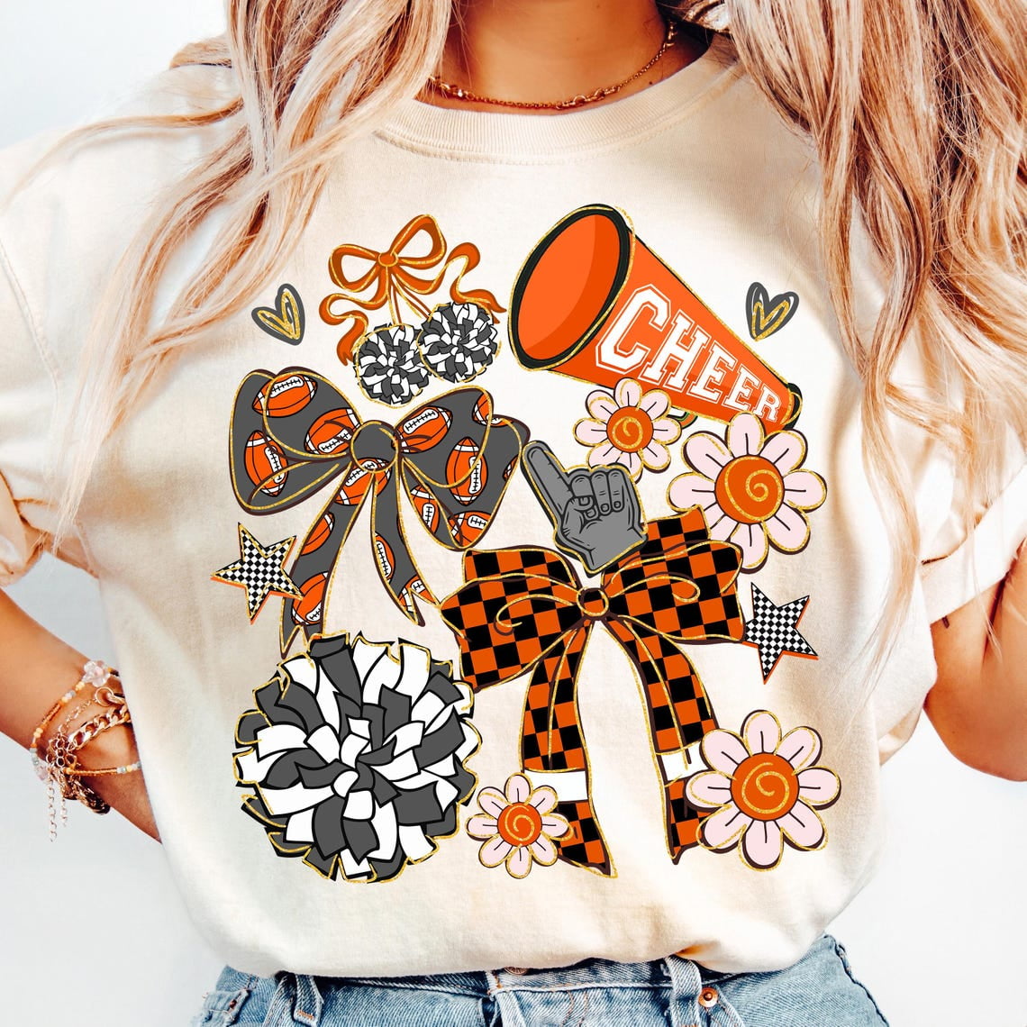 Tiny Hug Cheer Coquette, Orange Cheer Mom Shirt Design, Cheerleading ...