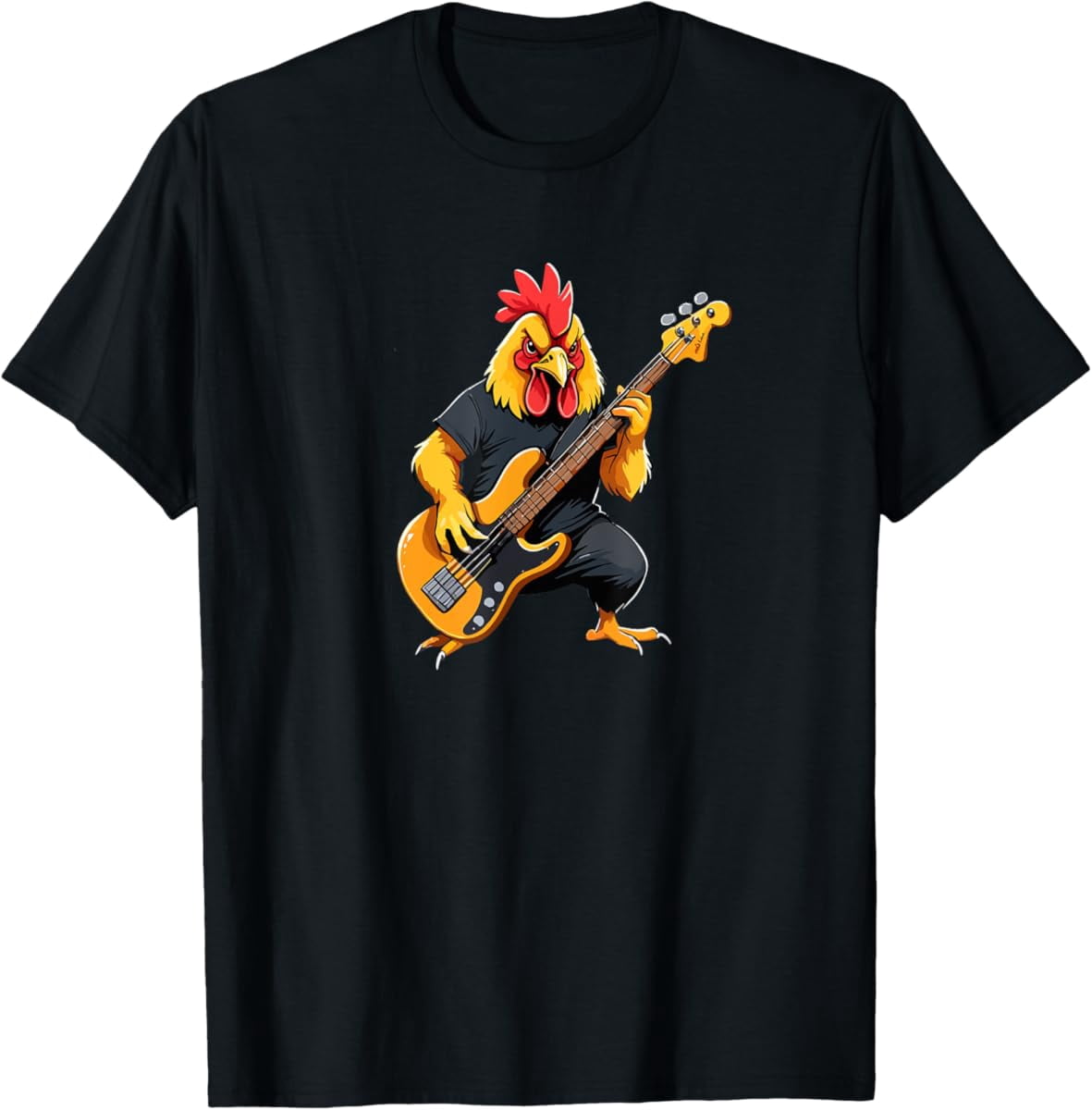 Tiny Hug Chicken Playing Bass Guitar, Chicken Guitarist T-Shirt, Full ...