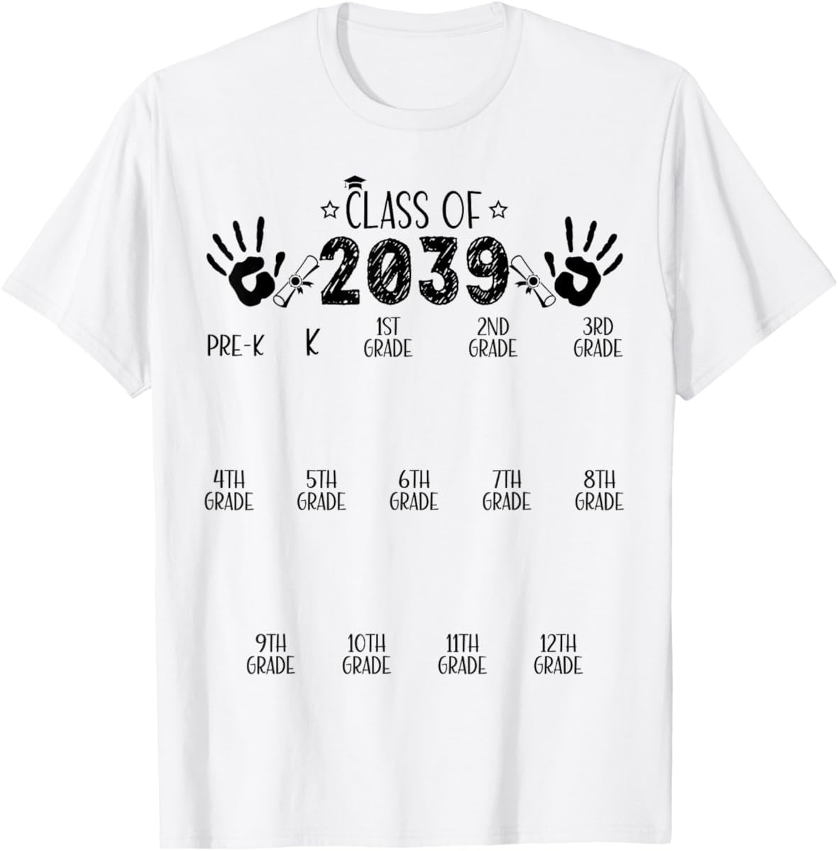 Tiny Hug Class Of 2039 Grow With Me Pre-K To 12Th Grade Handprint T ...