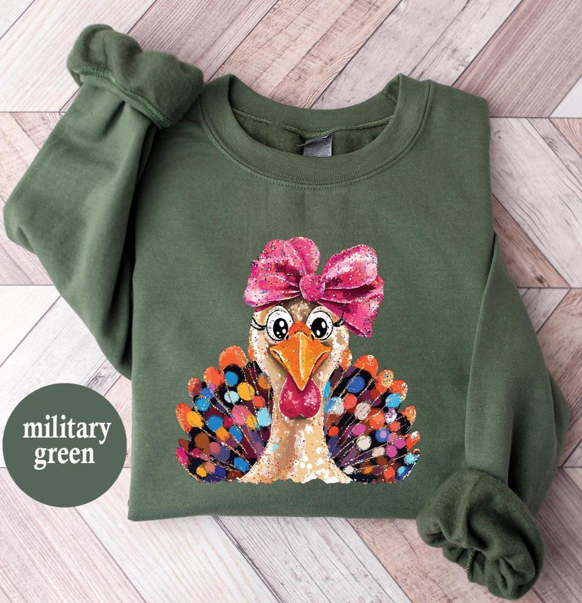 Tiny Hug Colorful Coquette Turkey Sweatshirt, Glitter Turkey ...