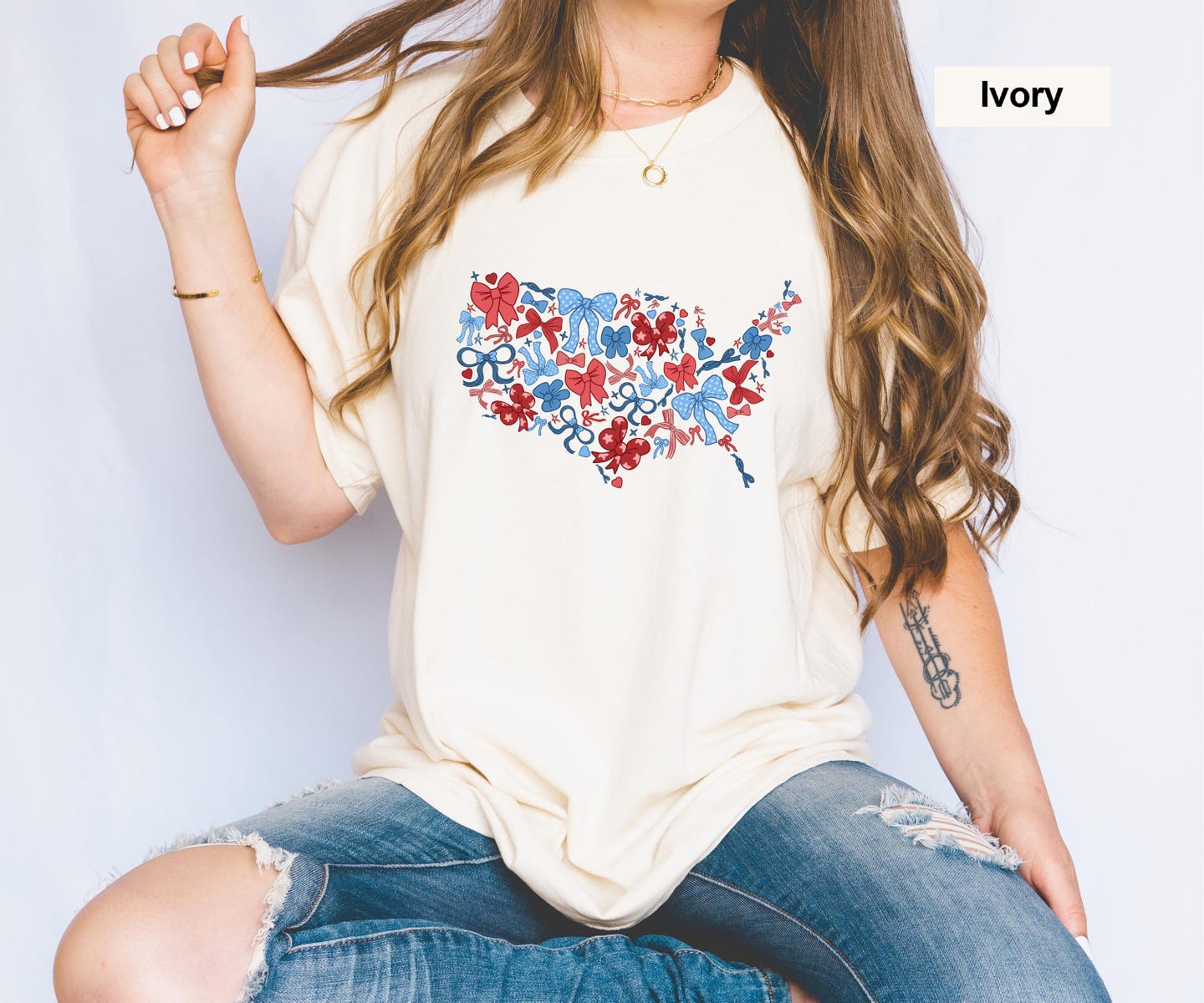 Tiny Hug Coquette Bow USA Map T-Shirt, Patriotic Independence Day ...