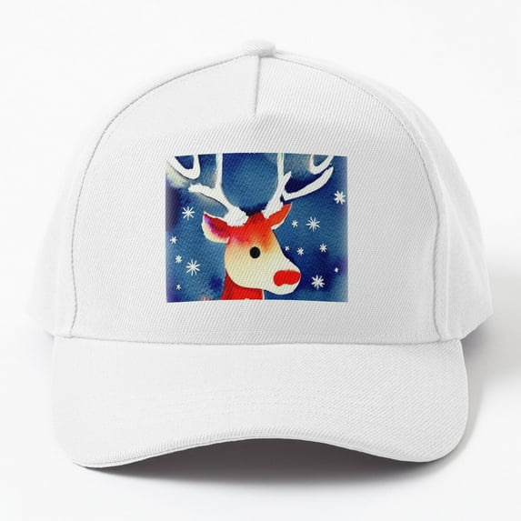 Tiny Hug Cute Reindeer In The Snow With Blue Backdrop Cap Hats For Men ...