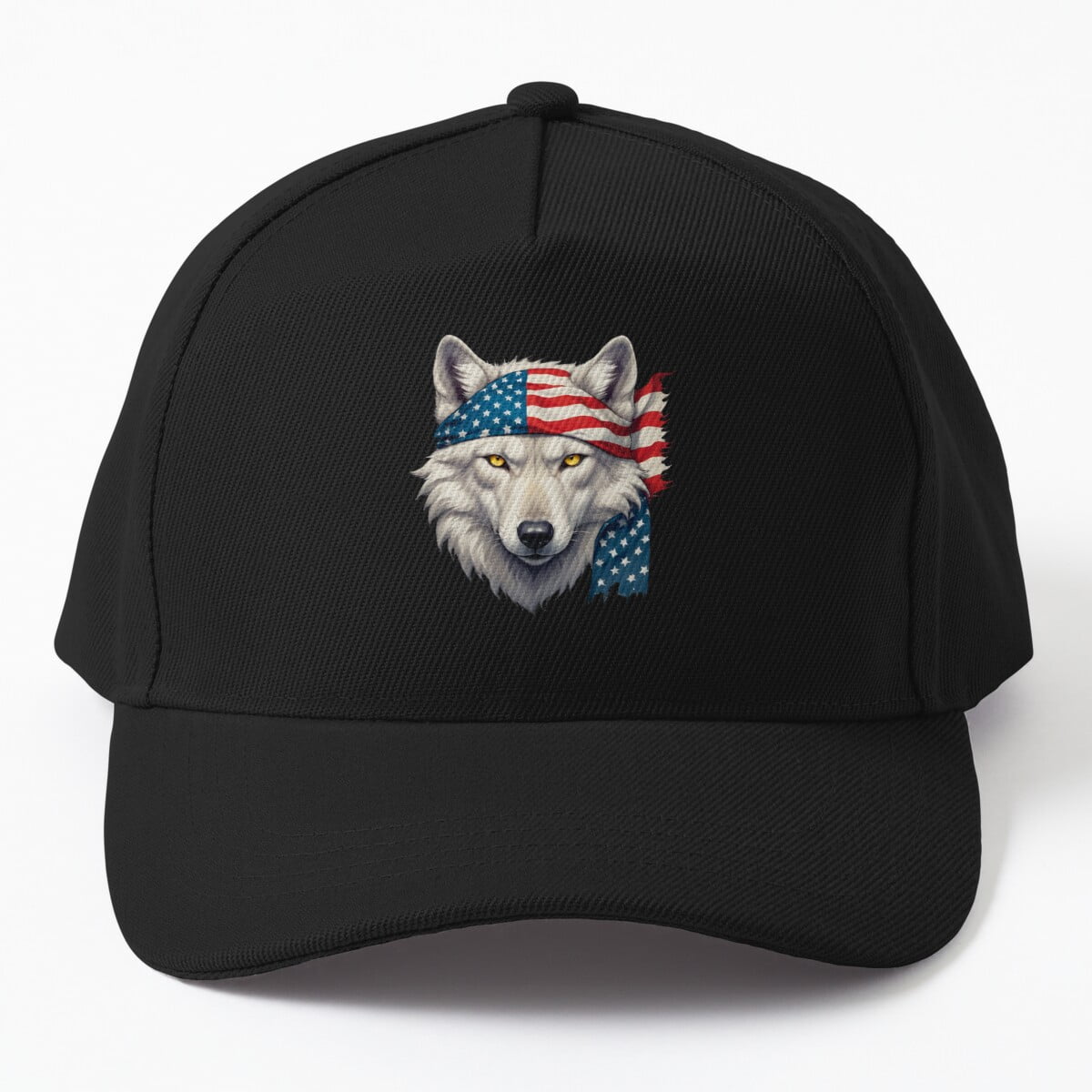 Tiny Hug Face Of A White Wolf With Yellow Eyes And An American Flag Cap ...