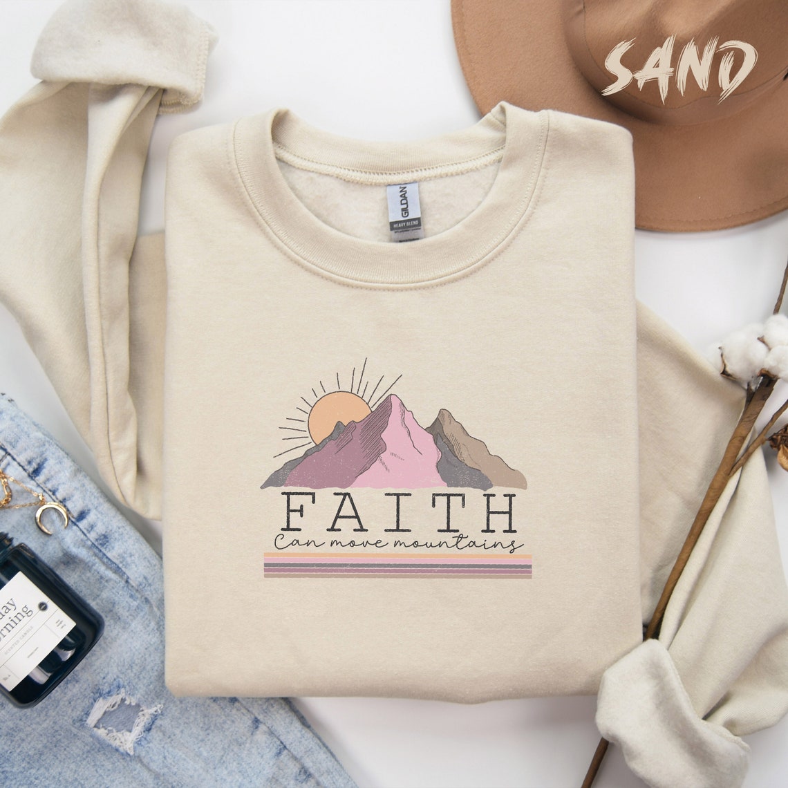 Tiny Hug Faith Can Move Mountain Sweatshirt, Religious Crewneck ...