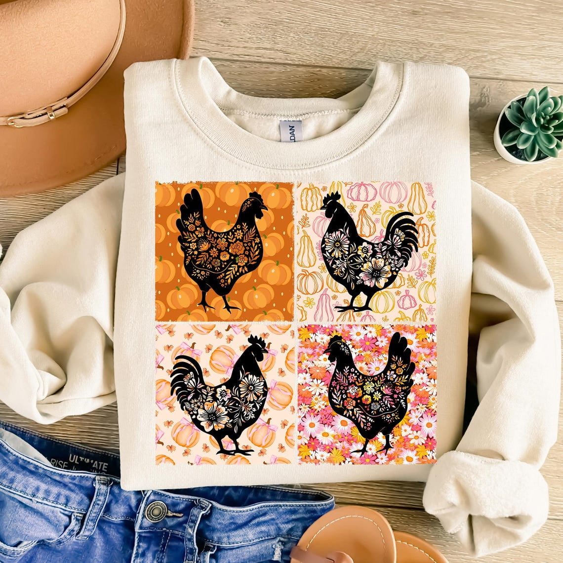 Tiny Hug Fall Floral Chicken, Girly Pink Pumpkin, Autumn Farmhouse ...