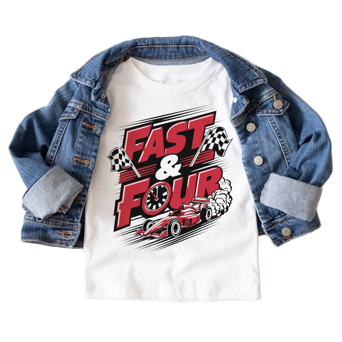 Tiny Hug Fast And Four Toddler Birthday Shirt - Boys 4Th Birthday Race ...
