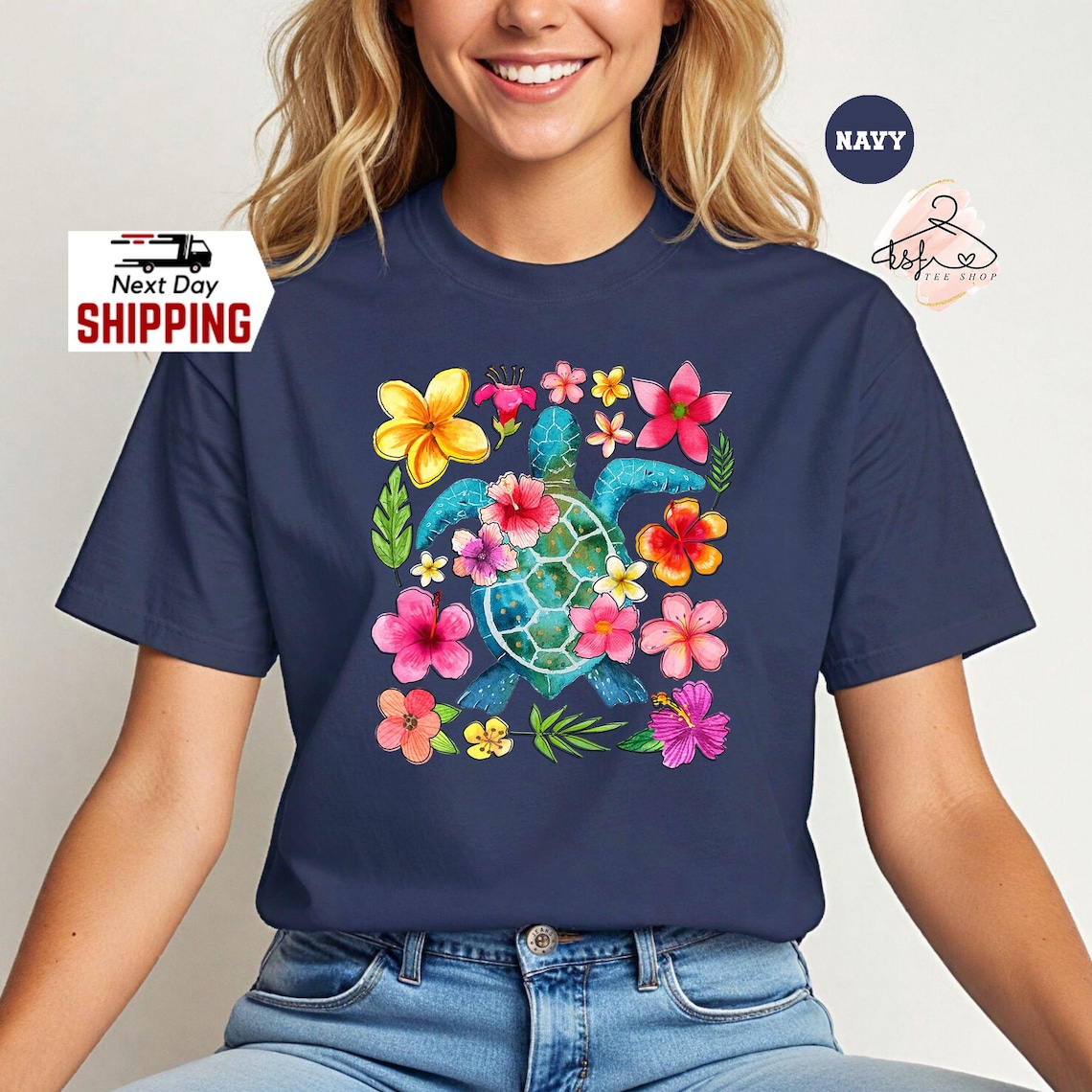 Tiny Hug Floral Sea Turtle Summer Shirt, Turtle Shirt, Beach Shirt ...