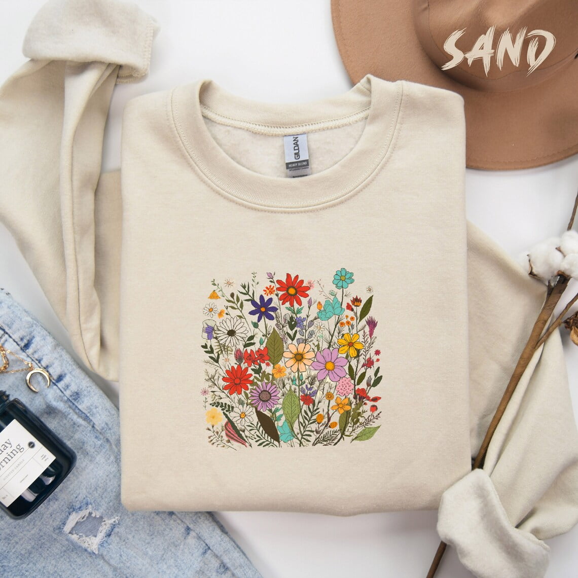 Tiny Hug Flowers Sweatshirt, Boho Cottagecore Sweater, Botanical Floral Crewneck, Wildflowers ...
