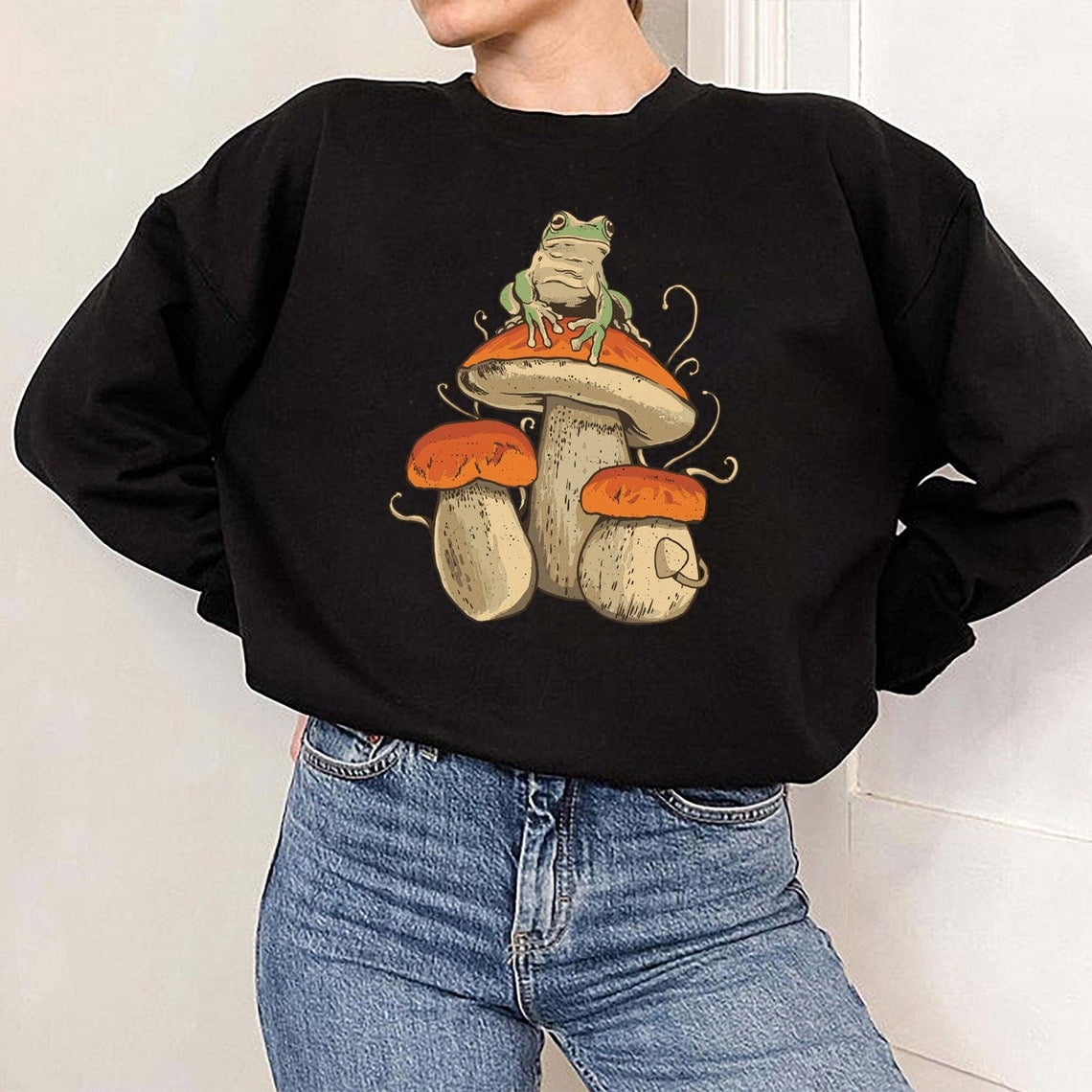 Tiny Hug Frogs Mushrooms Sweatshirt, Mushroom Sweater, Cottagecore ...