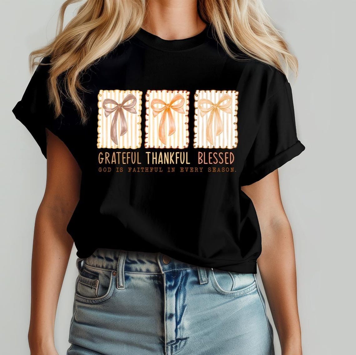Tiny Hug Grateful Thankful Blessed Bow Shirt, God Is Faithful In Every ...