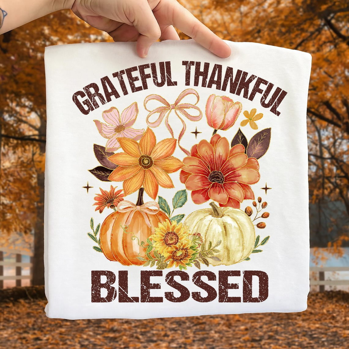 Tiny Hug Grateful Thankful Blessed, Floral Fall Pumpkin, Preppy ...