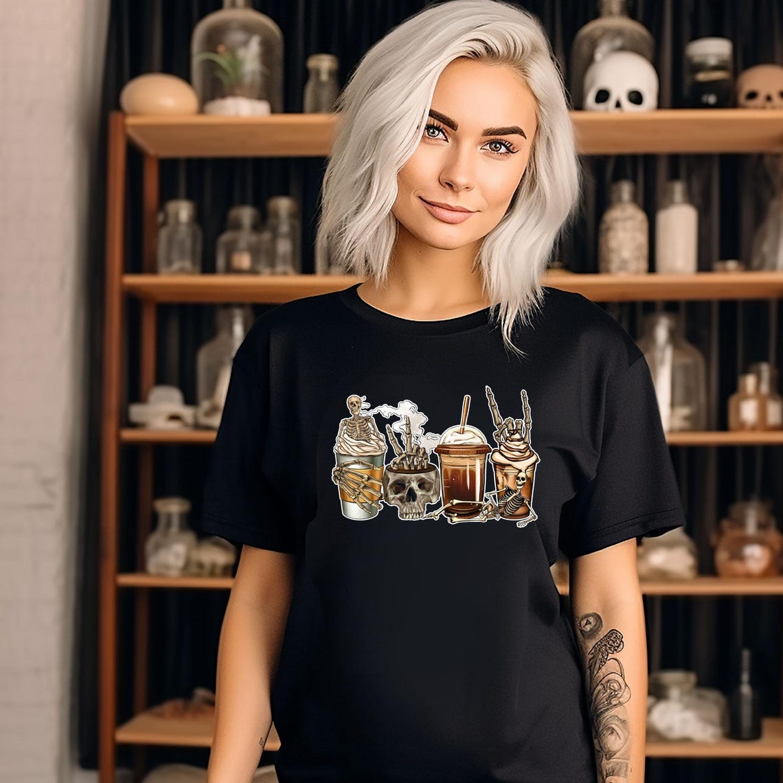 Tiny Hug Holiday Skeleton Coffee Lover Shirt Spooky Season Skeleton ...