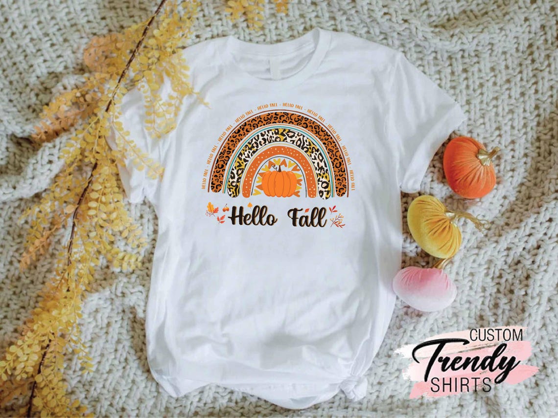 Tiny Hug Leopard Rainbow Fall Shirt, Hello Fall Shirt for Women ...