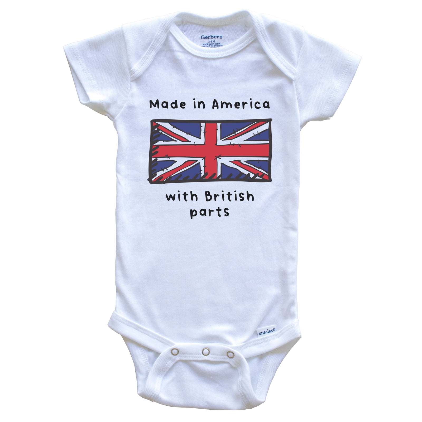 Tiny Hug Made In America With British Parts United Kingdom Flag One Piece Baby Bodysuit, New ...