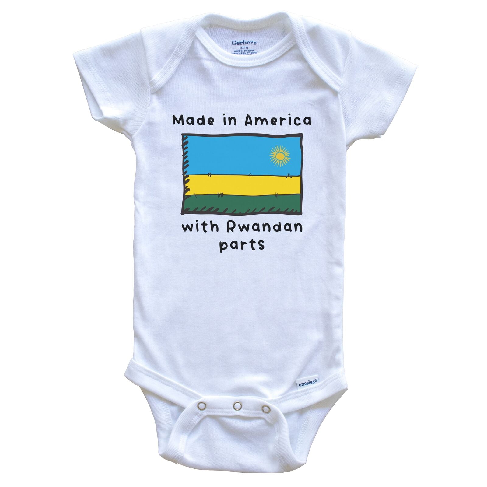 Tiny Hug Made In America With Rwandan Parts Rwanda Flag One Piece Baby ...