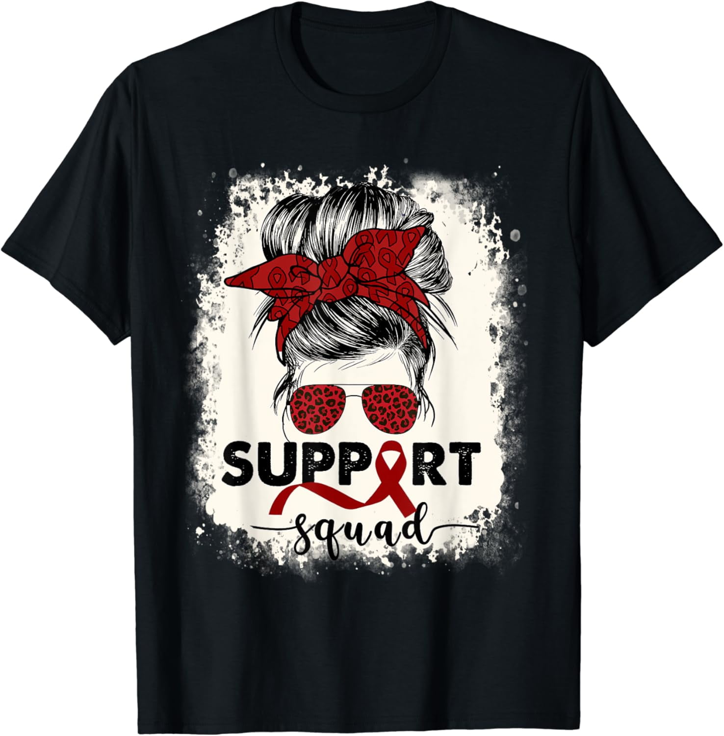 Tiny Hug Multiple Myeloma Cancer Awareness Burgundy Ribbon Messy Bun T ...