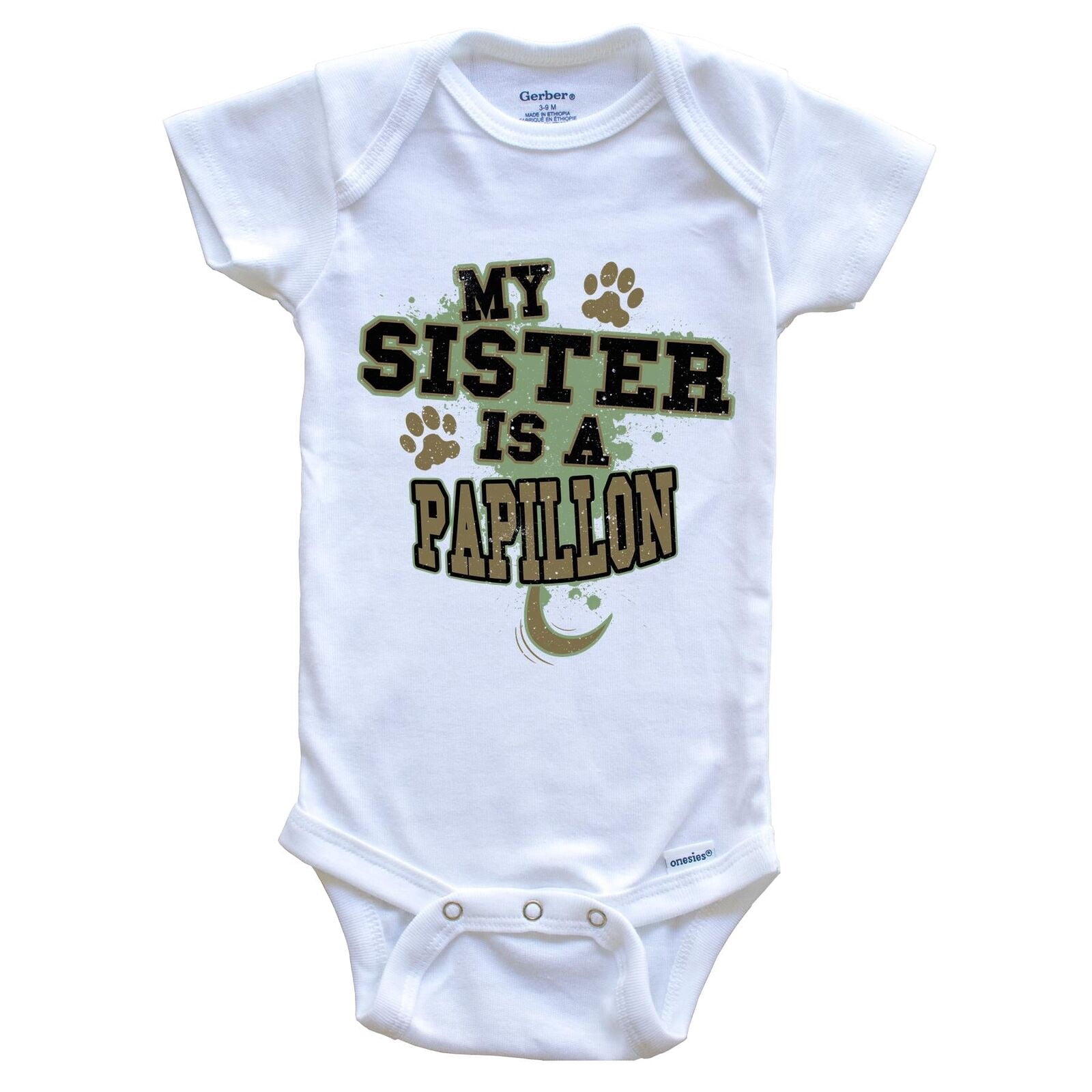 Tiny Hug My Sister Is A Papillon Funny Dog One Piece Baby Bodysuit, New ...