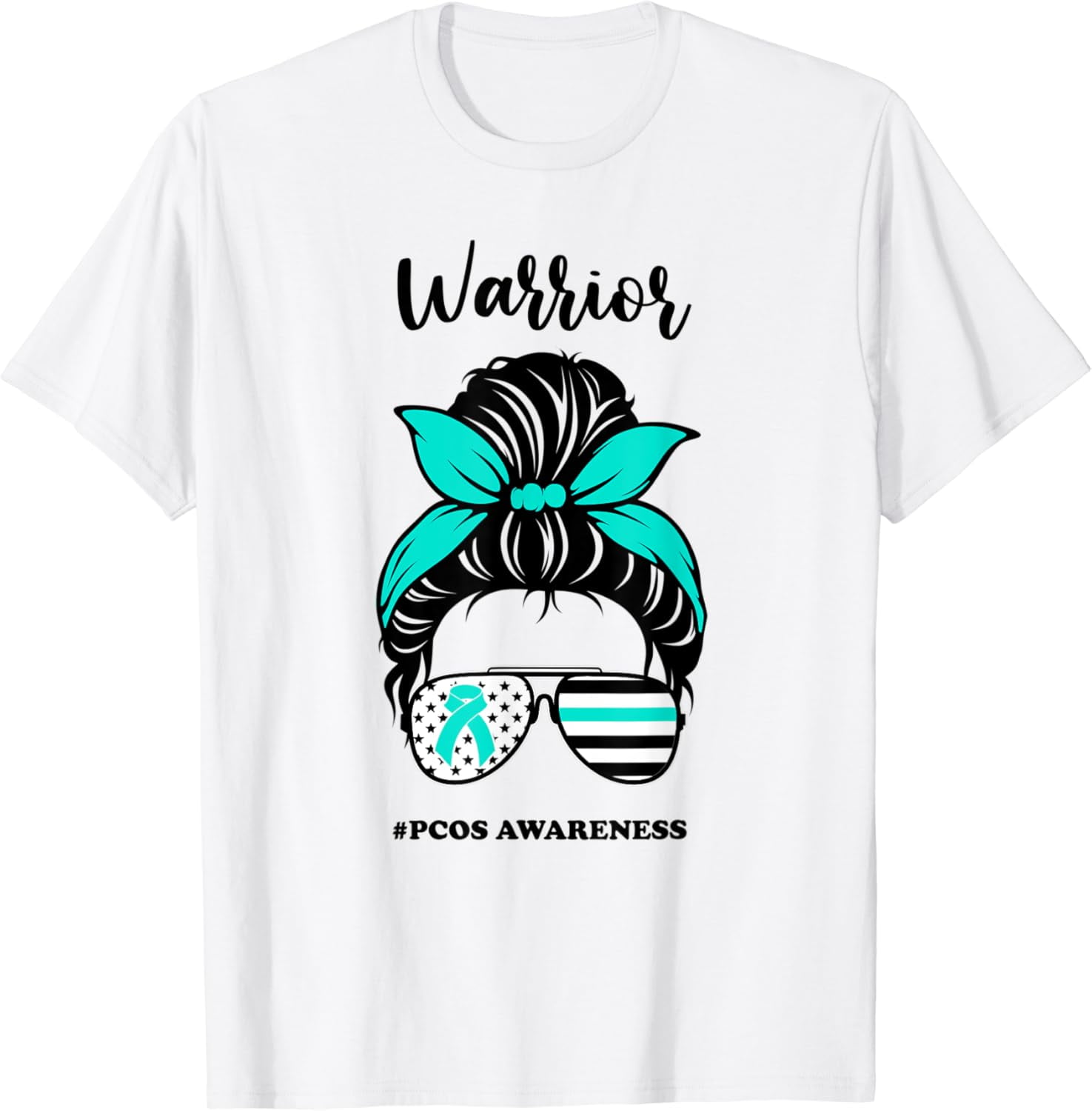 Tiny Hug Pcos Warrior Teal Ribbon Warrior Messy Bun Polycystic Ovary T ...
