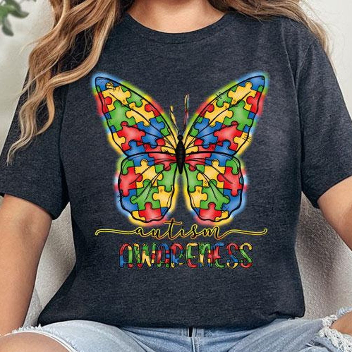Tiny Hug Puzzle Butterfly Autism Awareness Shirt, Rainbow Butterfly ...