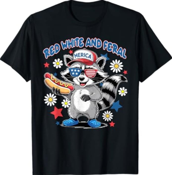 Tiny Hug Red White And Feral 4Th Of Ju Hot Dog Kids America T-Shirt ...