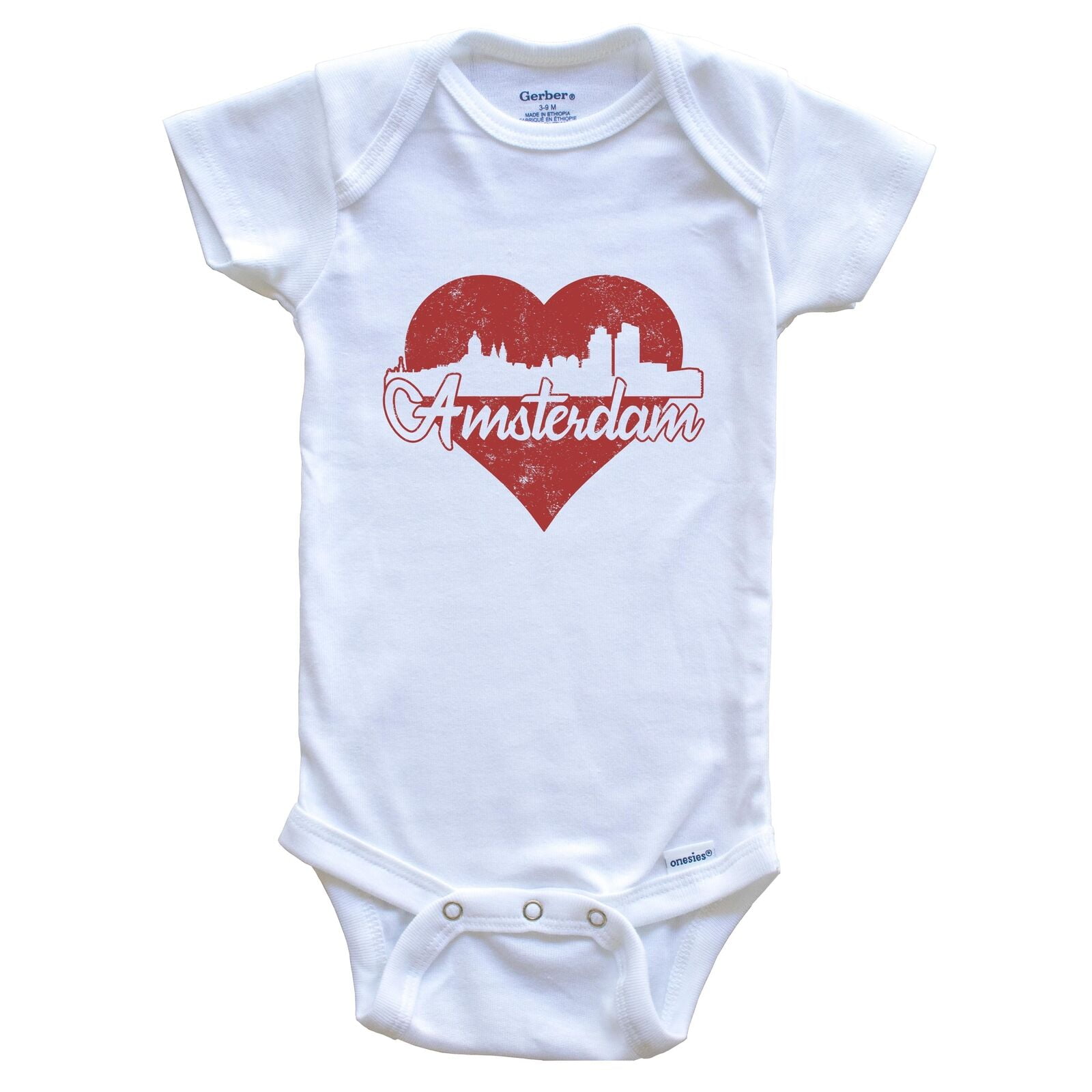 Tiny Hug Retro Amsterdam Netherlands Skyline Red Heart One Piece Baby ...