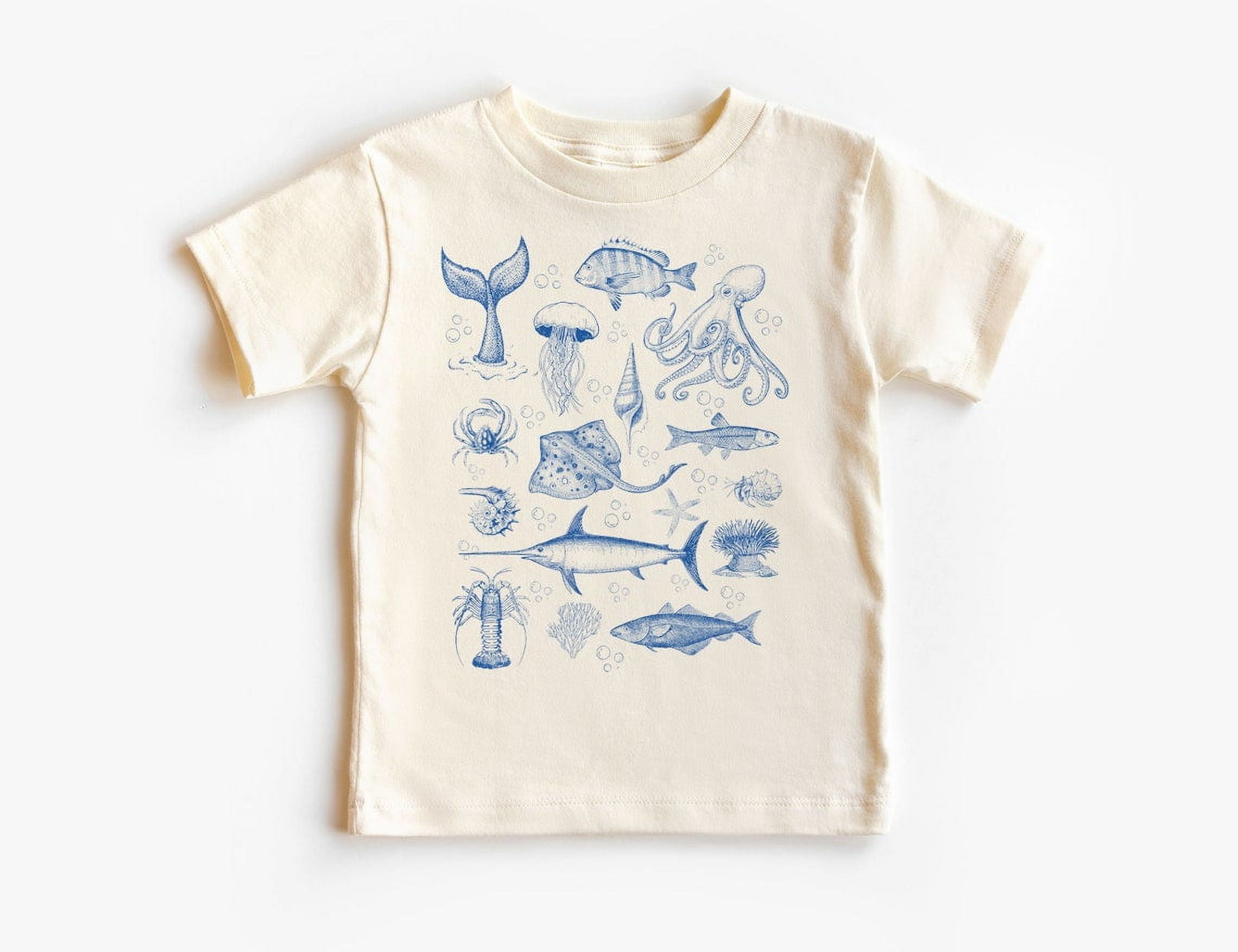 Tiny Hug Retro Blue Sea Creatures Toddler Shirt - Cute Ocean Life ...
