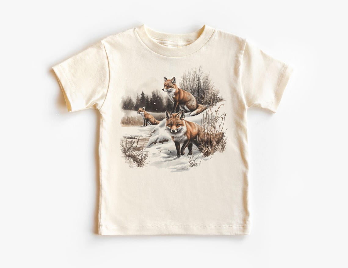 Tiny Hug Retro Red Foxes Winter Scene Kids Shirt - 90S Fox Snowy Forest ...