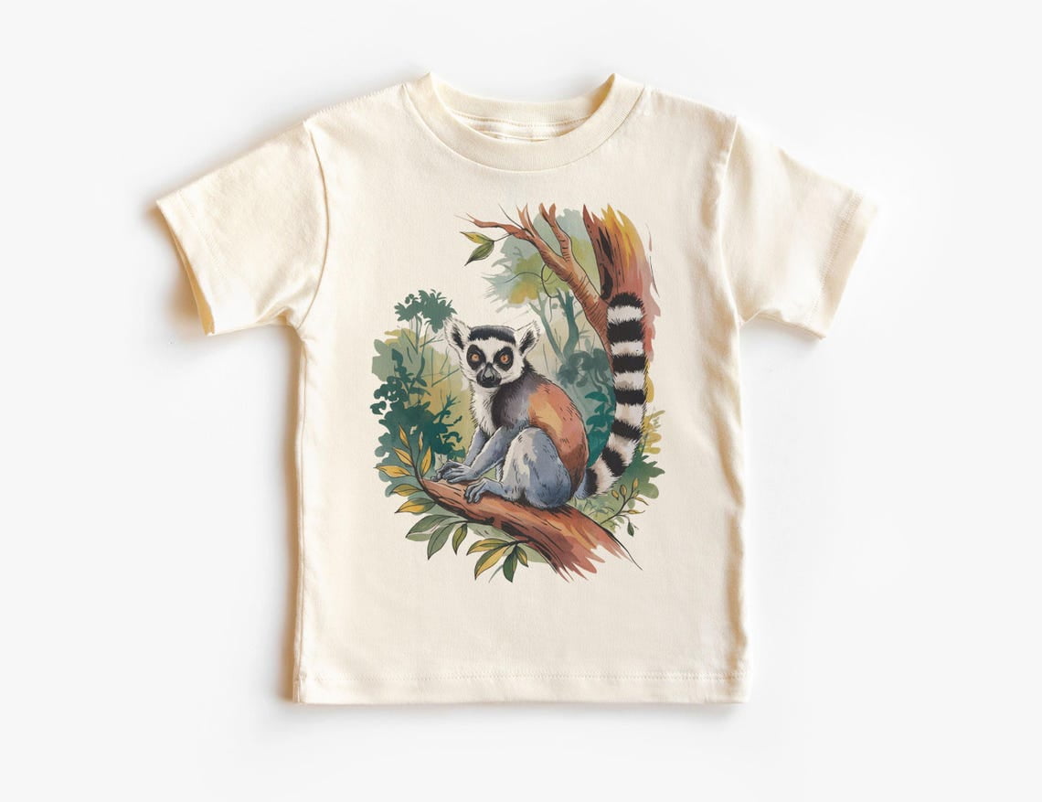 Tiny Hug Retro Ringtail Lemur In Jungle Scene Kids Shirt - 90S Cute ...