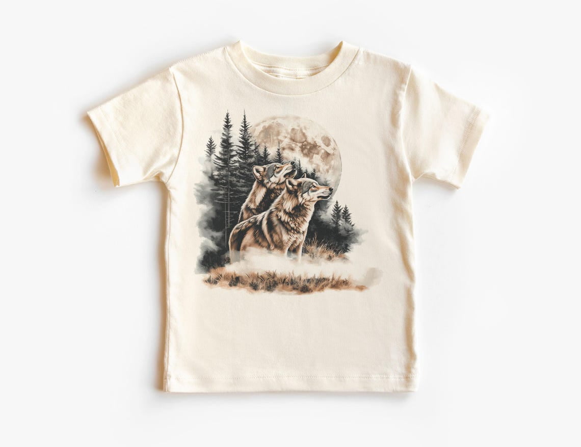 Tiny Hug Retro Wolves Howling At The Moon Kids Shirt - 90S Wolf Foggy ...