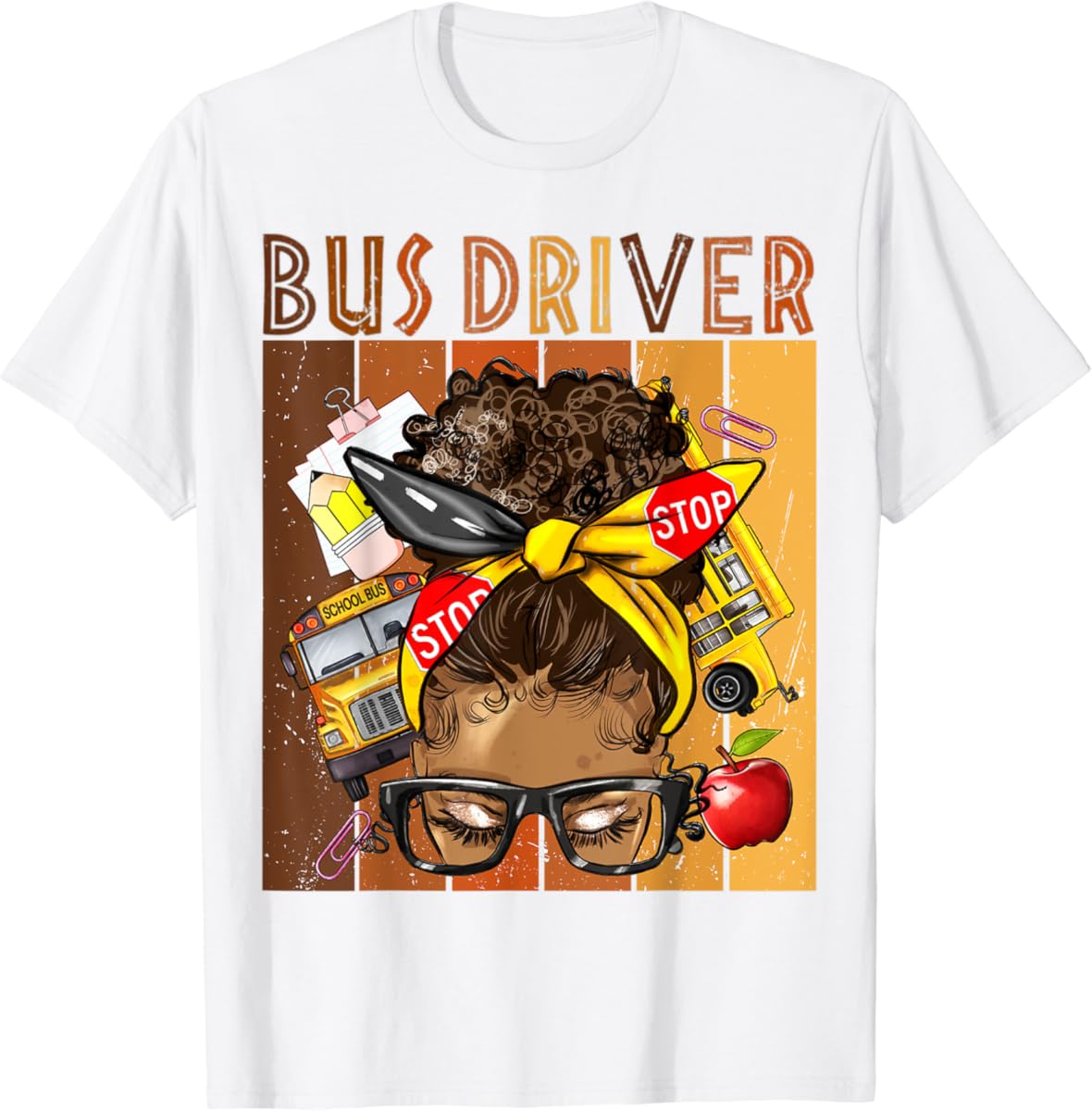 Tiny Hug School Bus Driver Life Messy Bun Afro Arican Black Women T ...