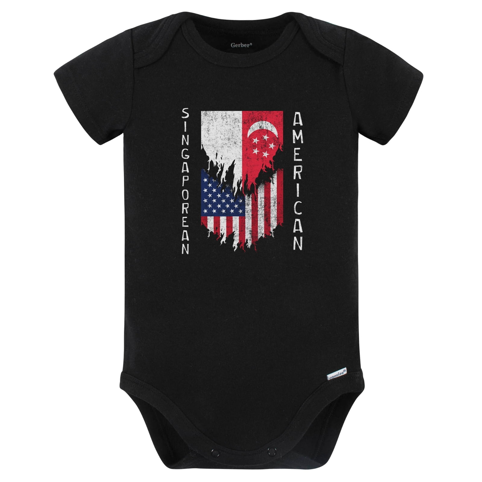 Tiny Hug Singaporean American Flags Ripped Torn Singapore Baby Bodysuit ...