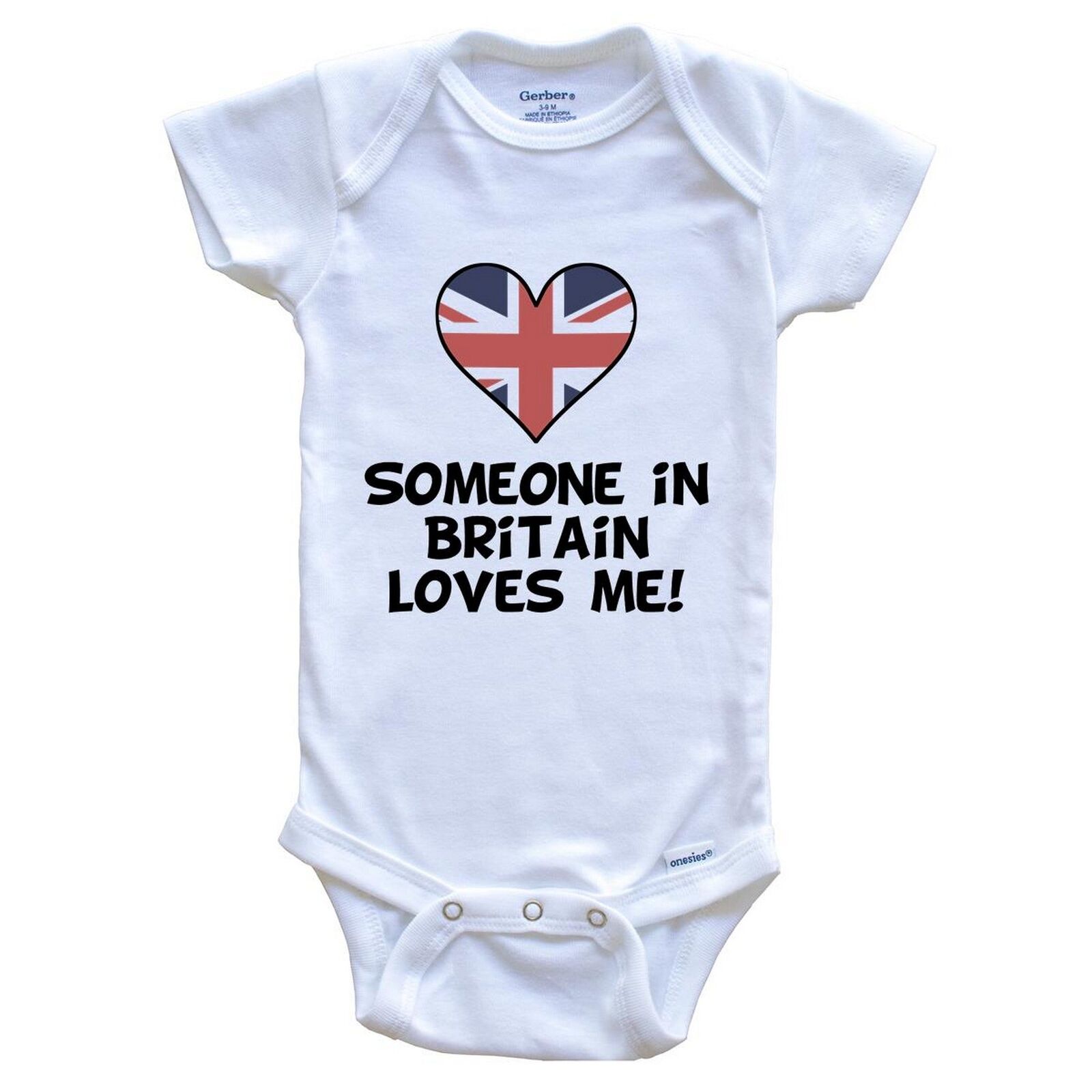 Tiny Hug Someone In Britain Loves Me British Flag Heart One Piece Baby ...