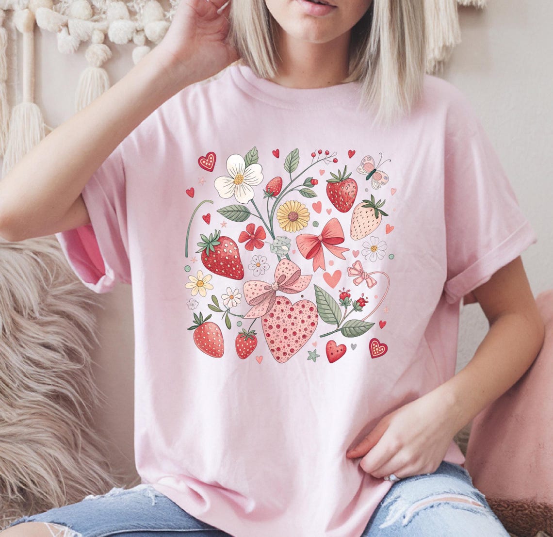 Tiny Hug Strawberry Coquette Shirt Gift,Cute Boho Tee For Best Friends ...