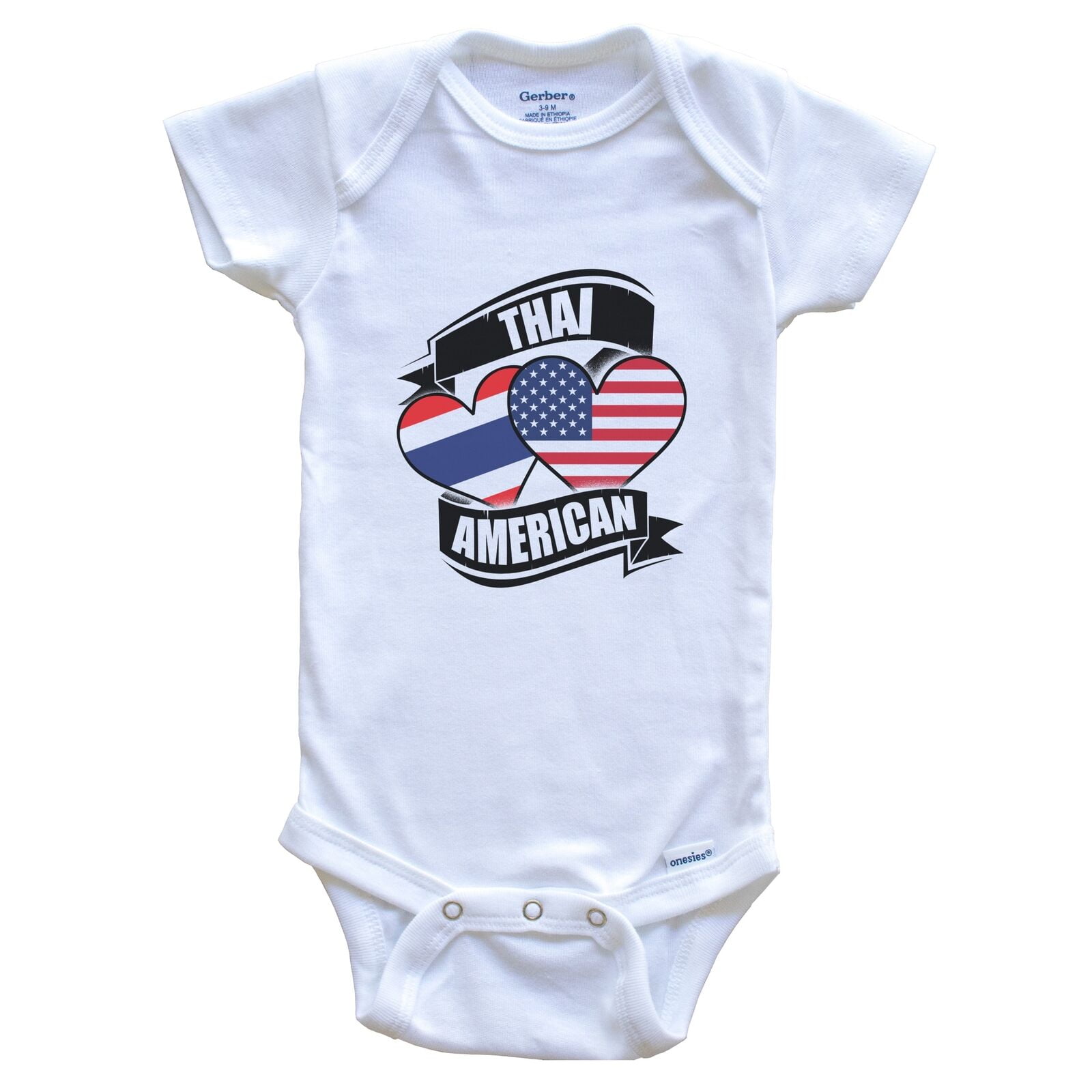 Tiny Hug Thai American Hearts Usa Thailand Flags Baby Bodysuit - Baby Shower Gift, New Born ...
