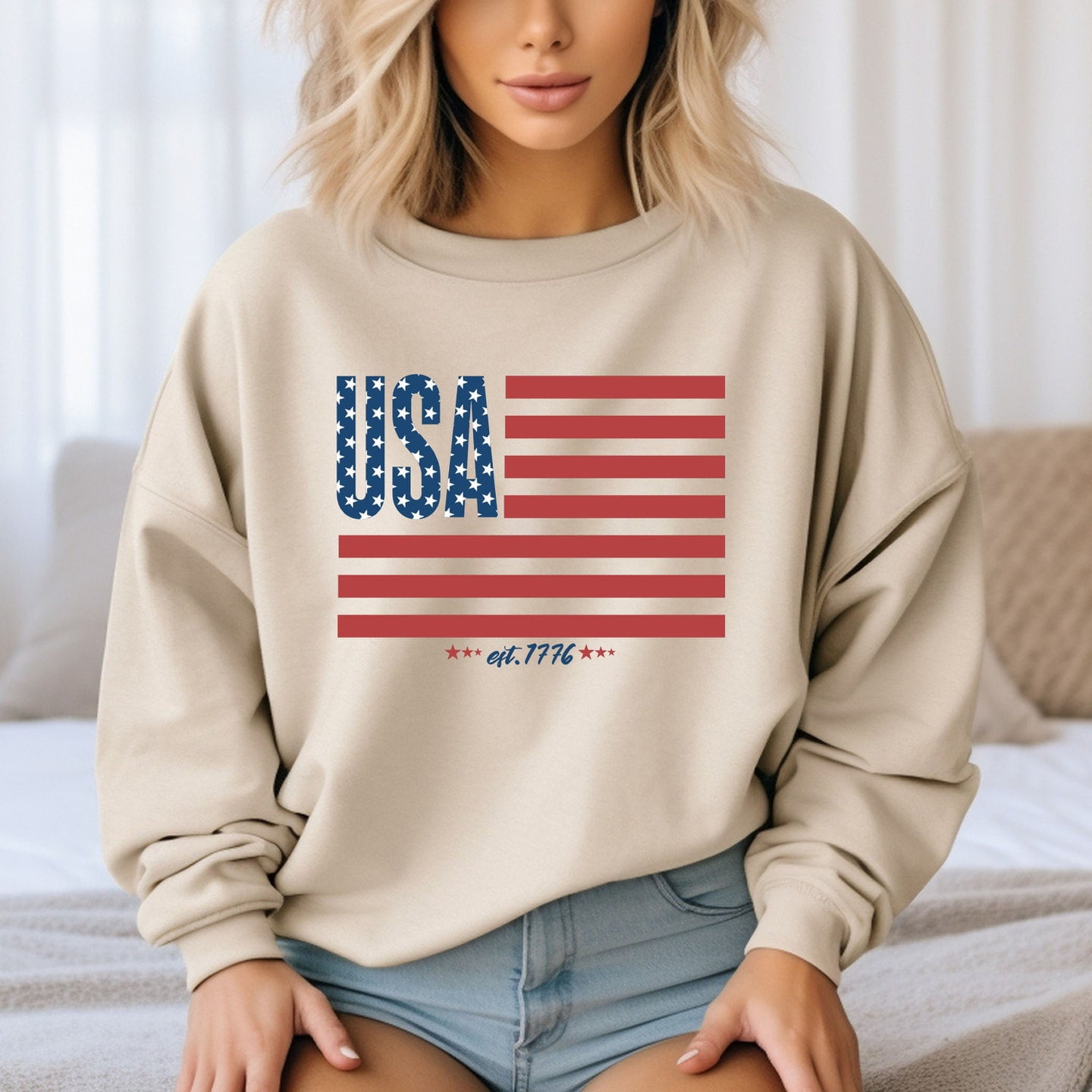 Tiny Hug USA 1776 Sweatshirt, Classic American Heritage Pullover ...