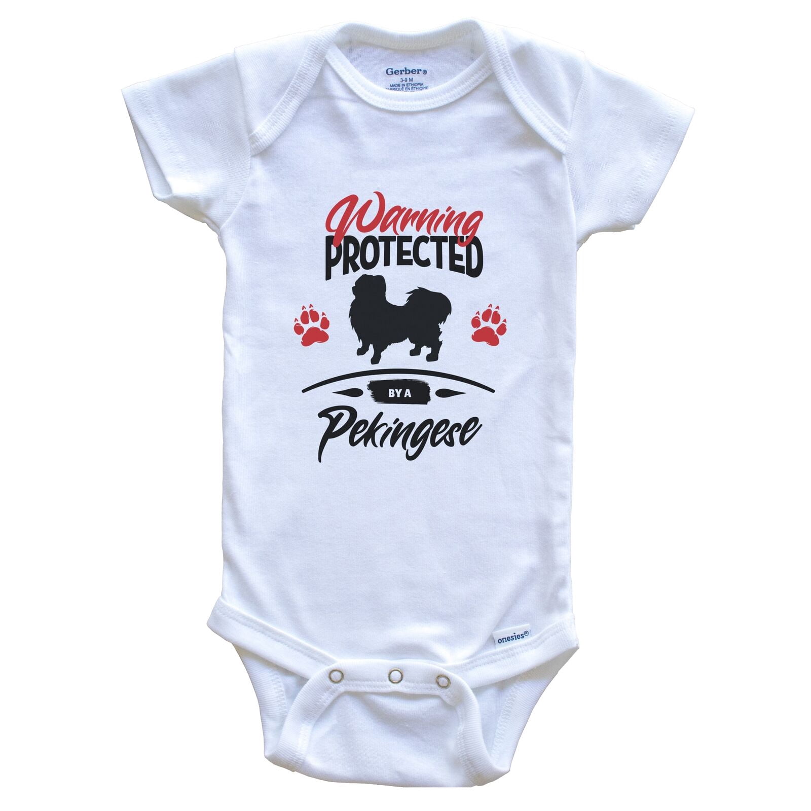 Tiny Hug Warning Protected By A Pekingese Funny Dog Owner Baby Bodysuit ...