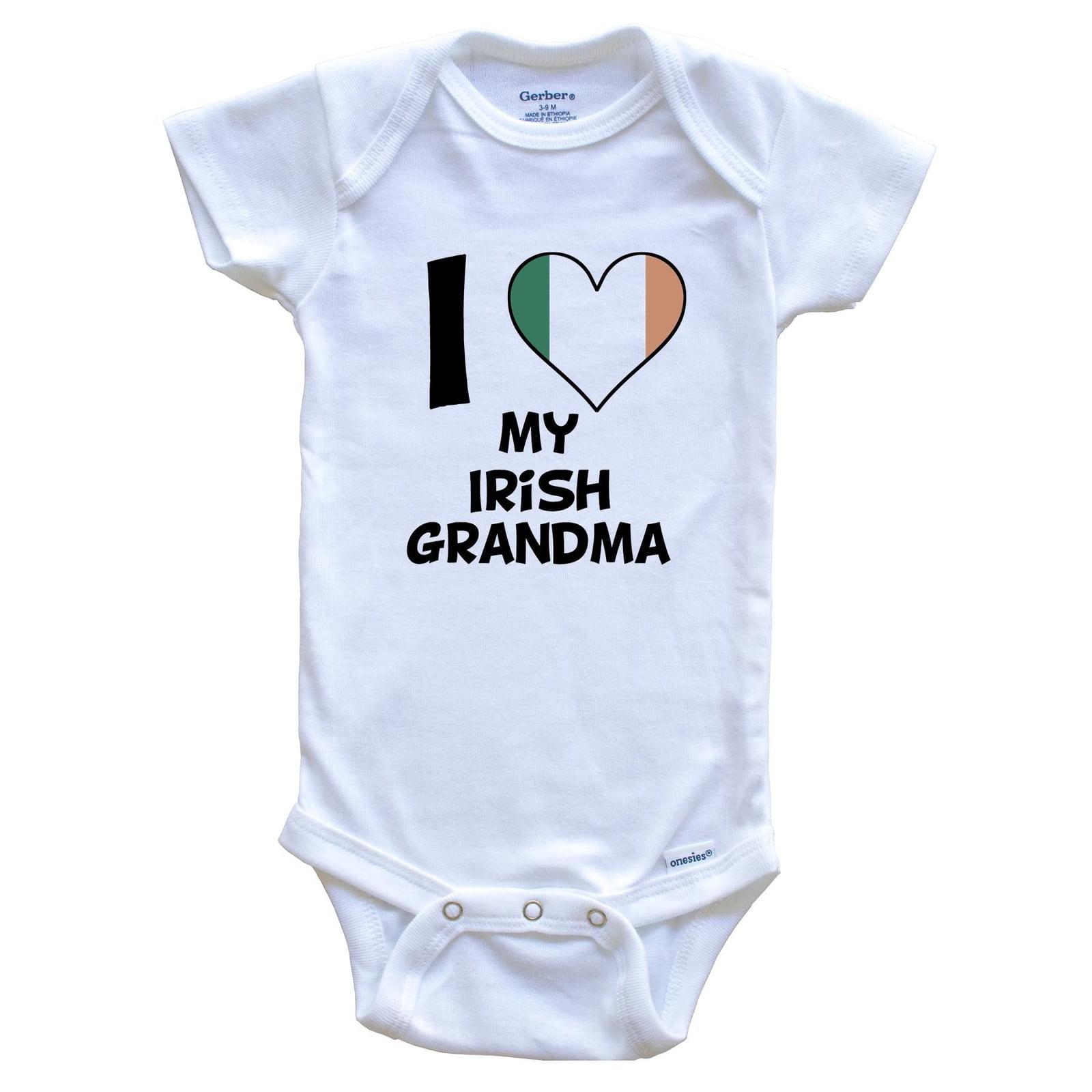 Tiny HugI Heart My Irish Grandma Ireland Flag One Piece Baby Bodysuit ...
