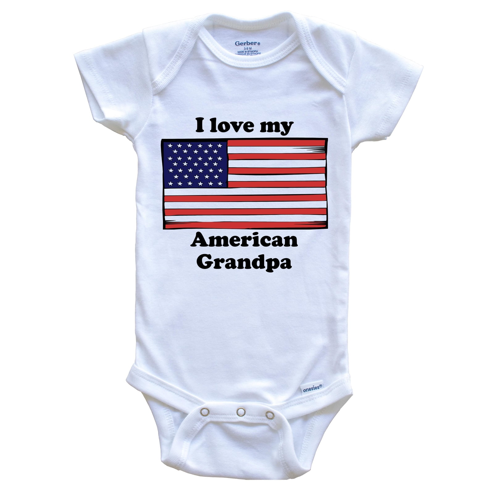 Tiny HugI Love My American Grandpa America Flag Grandchild One Piece ...