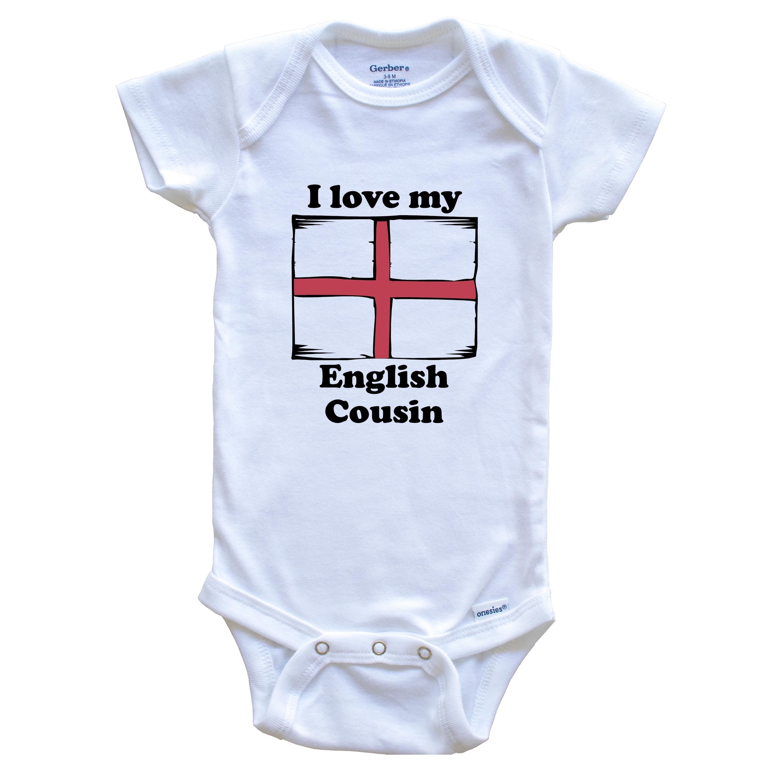 Tiny HugI Love My English Cousin England Flag One Piece Baby Bodysuit ...