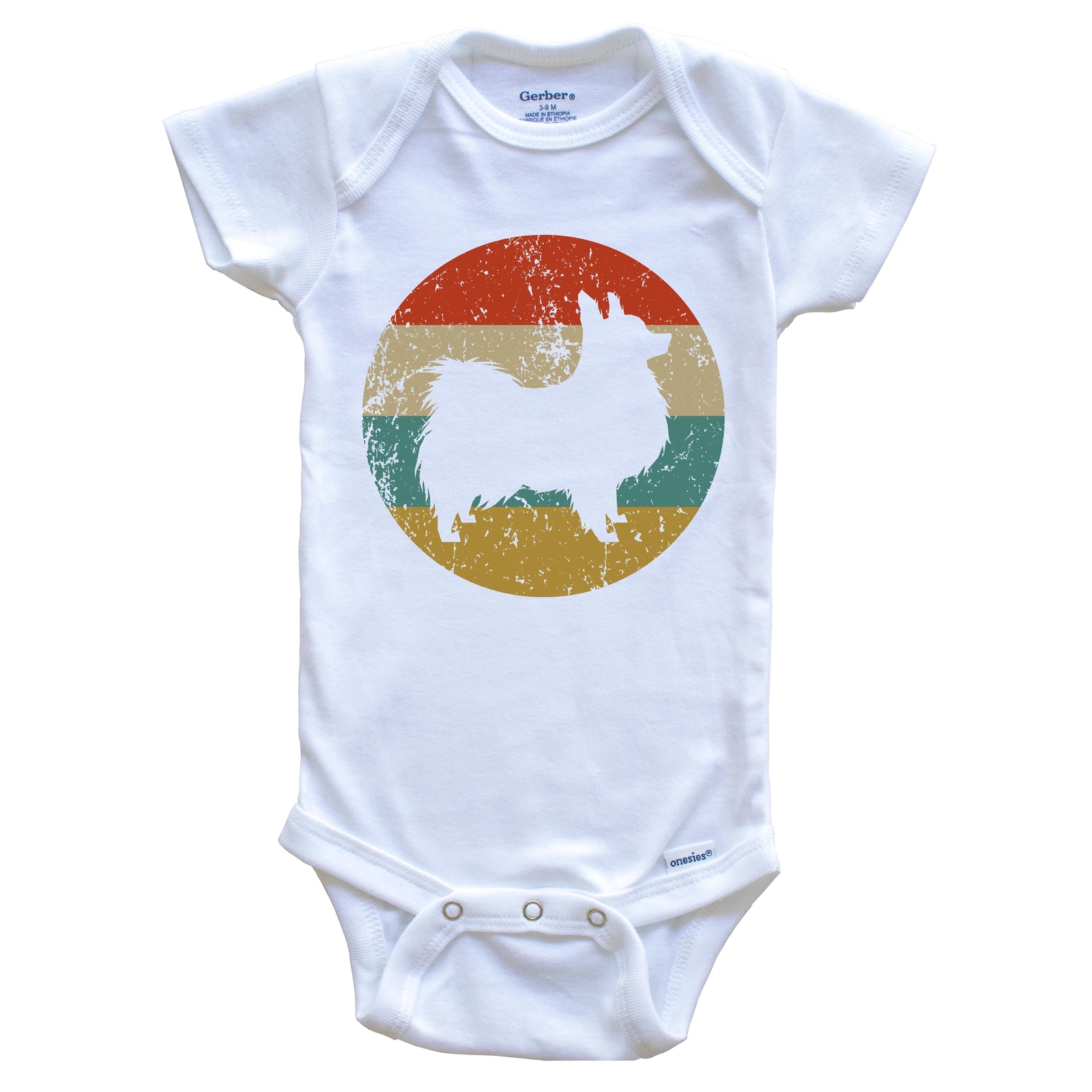 Tiny HugPapillon Vintage Retro Papillon Dog Circle Icon One Piece Baby ...