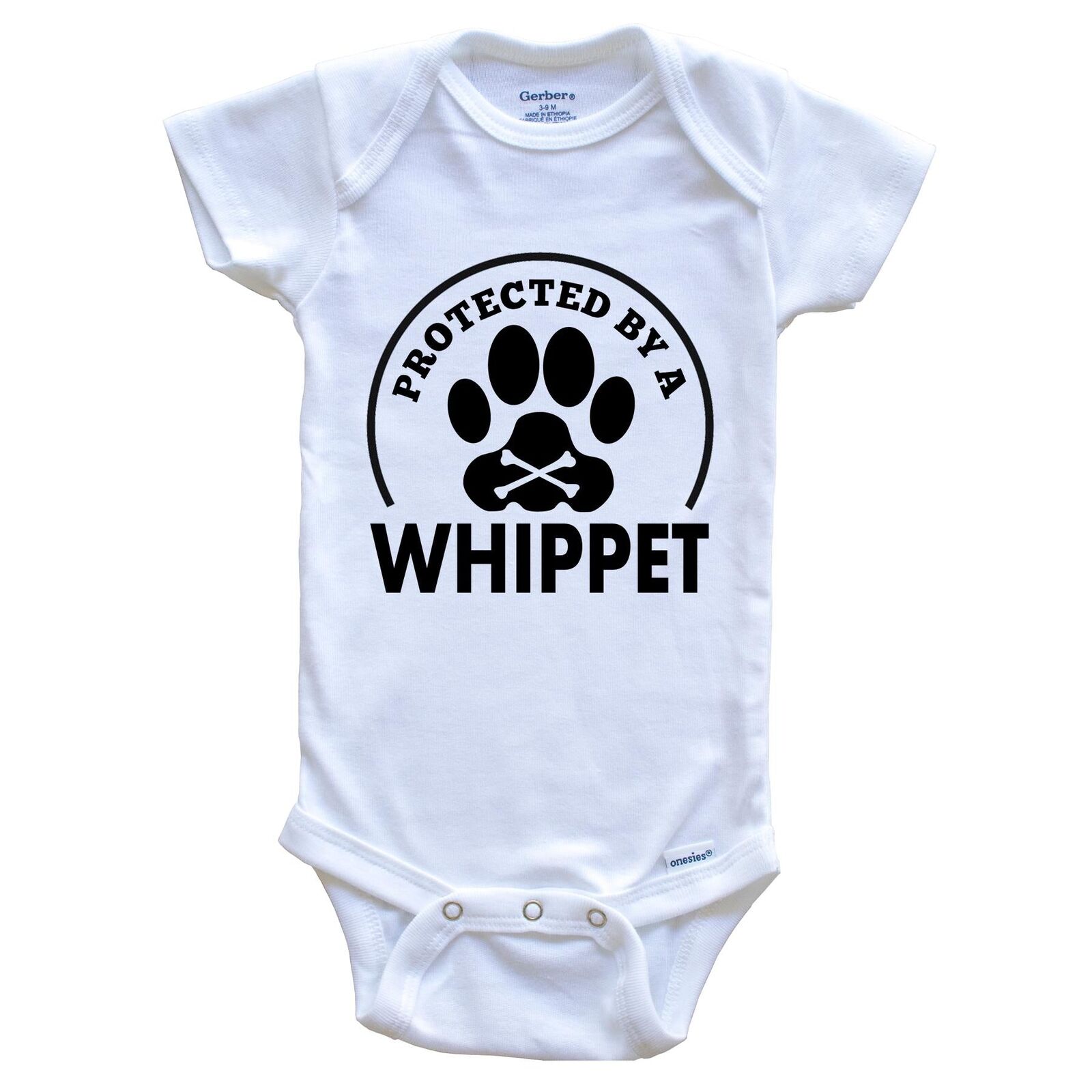 Tiny HugProtected By A Whippet Funny Dog One Piece Baby Bodysuit, New ...