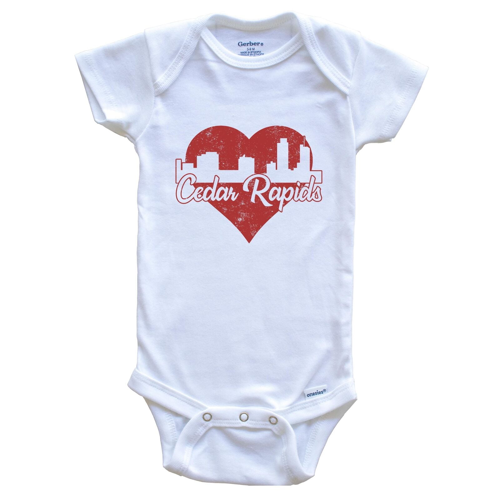Tiny HugRetro Cedar Rapids Iowa Skyline Red Heart One Piece Baby ...