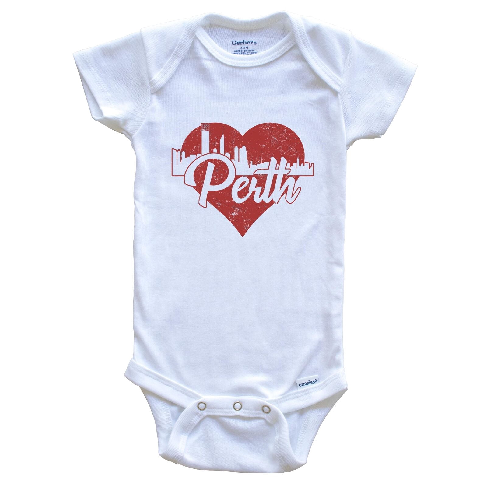 Tiny HugRetro Perth Australia Skyline Red Heart One Piece Baby Bodysuit ...