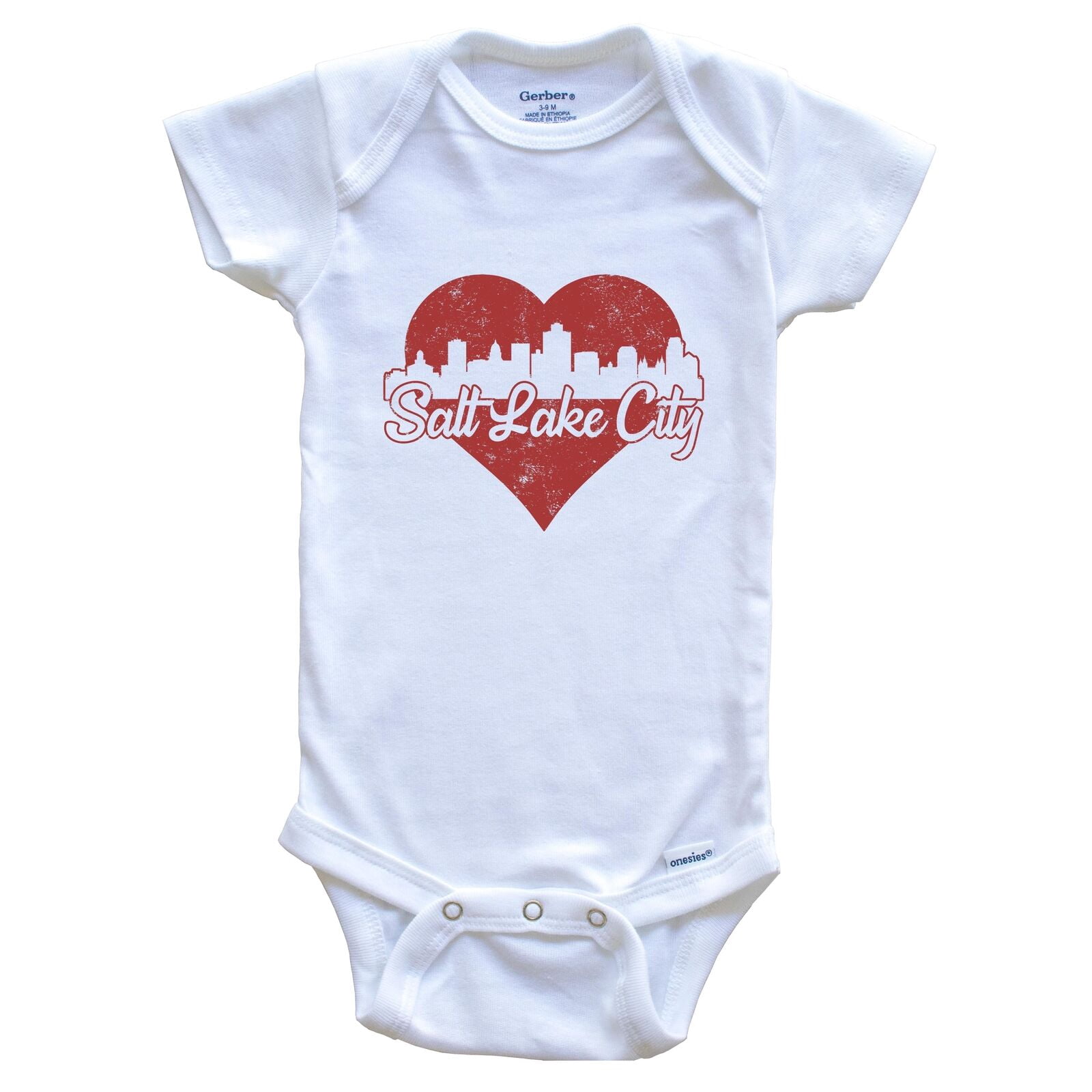 Tiny HugRetro Salt Lake City Utah Skyline Red Heart One Piece Baby ...