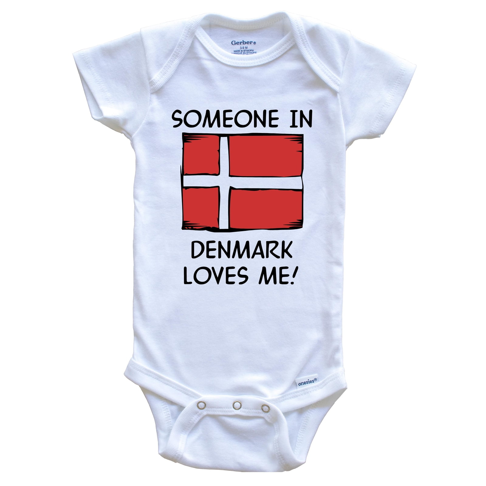 Tiny HugSomeone In Denmark Loves Me Danish Flag One Piece Baby Bodysuit ...