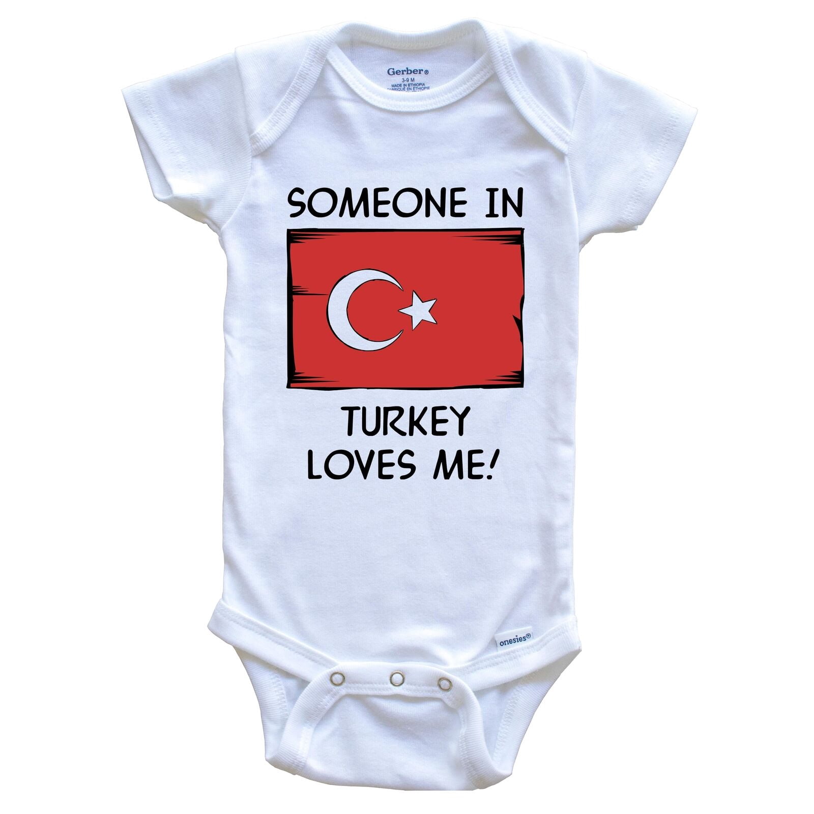 Tiny HugSomeone In Turkey Loves Me Turkish Flag One Piece Baby Bodysuit ...