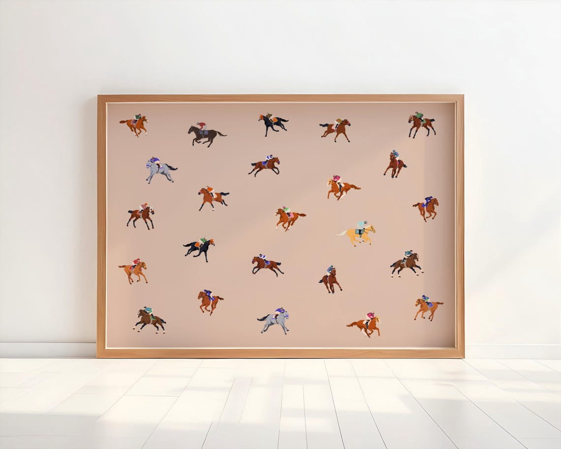 Tiny Jockey Riders Horse Racing Retro Sports Art Minimalist People ...