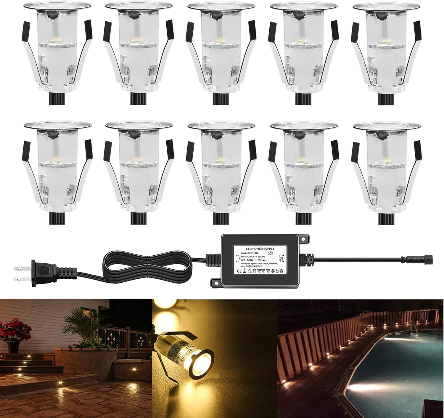 Tiny LED Deck Lights, 0.7" Driveway Dock Path Step Road Light Warm White Outdoor Indoor ...