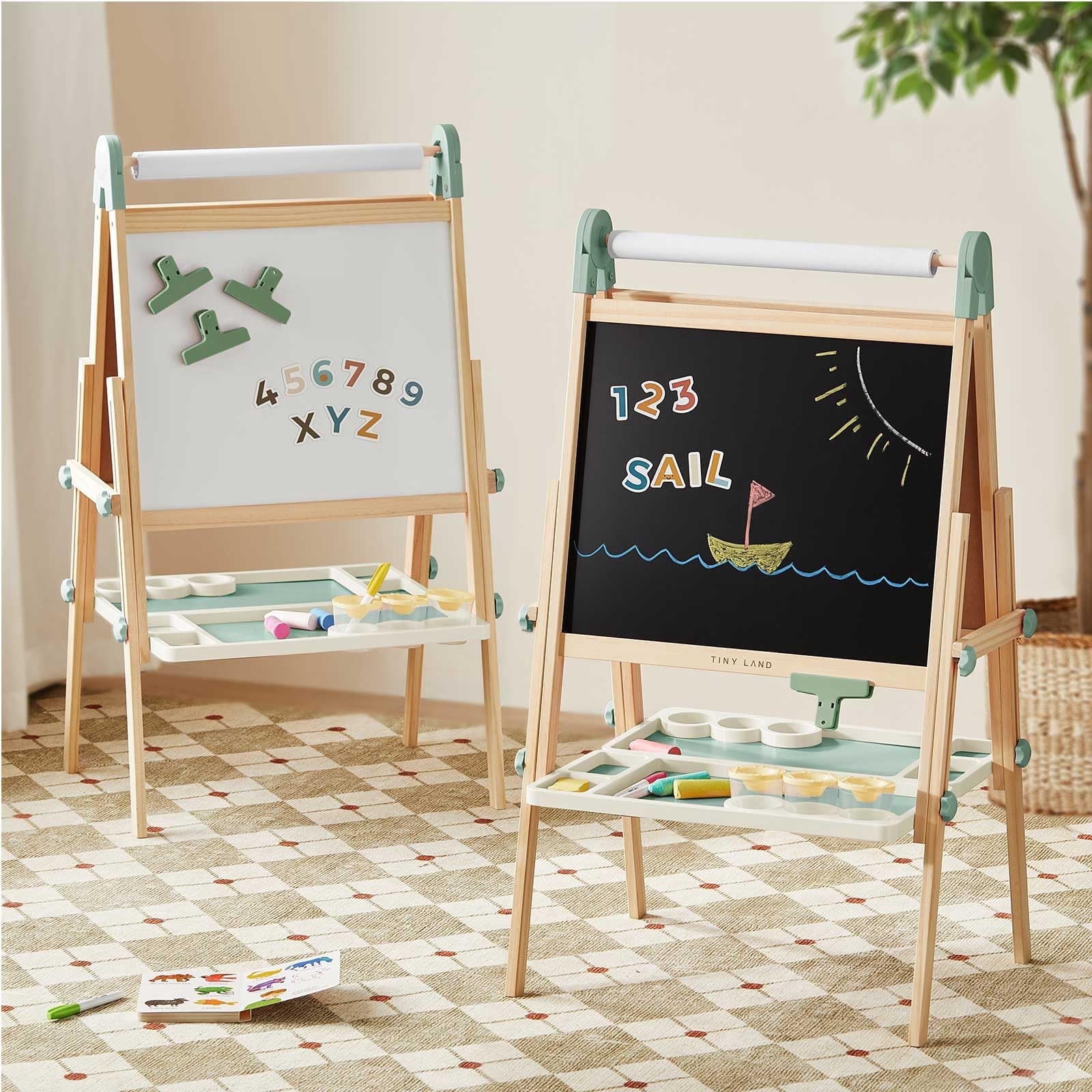 Tiny Land Easel for Kids, Double-Sided Magnetic Easel with Drawing ...