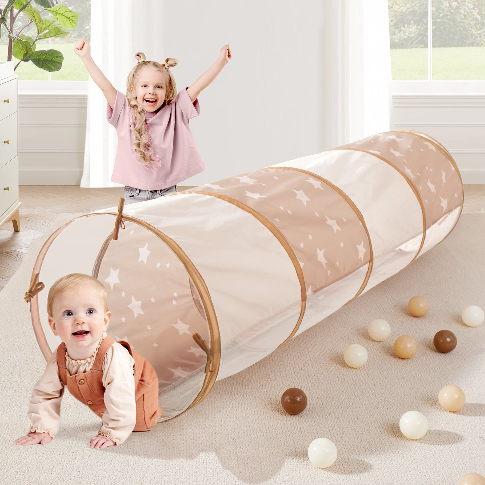 Tiny Land Crawl Tunnel for Toddlers – 69" x 18" Baby Play Tunnel Indoor ...